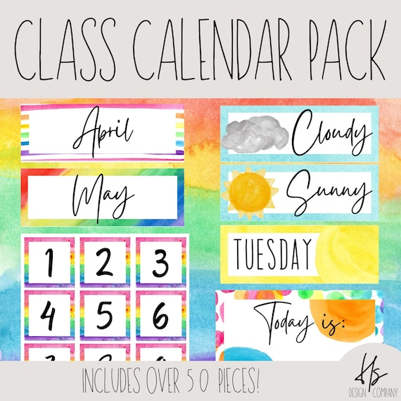 PRINTABLE Classroom Calendar Pack Watercolor Rainbow | Etsy