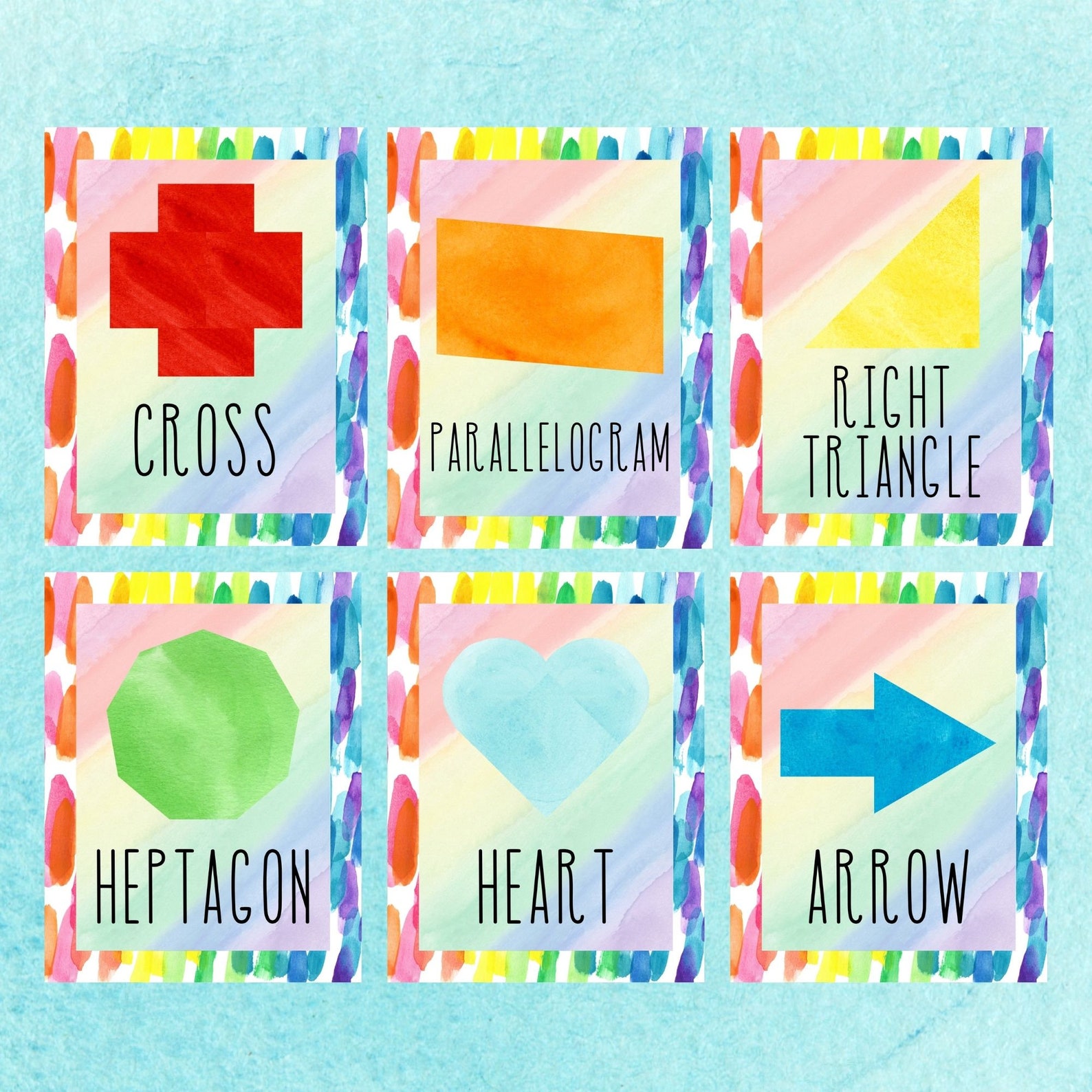 PRINTABLE Shape Poster Pack Watercolor Rainbow Printable - Etsy