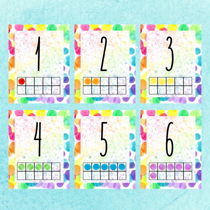 PRINTABLE Number Poster Pack | Watercolor Rainbow | Bulletin Board ...