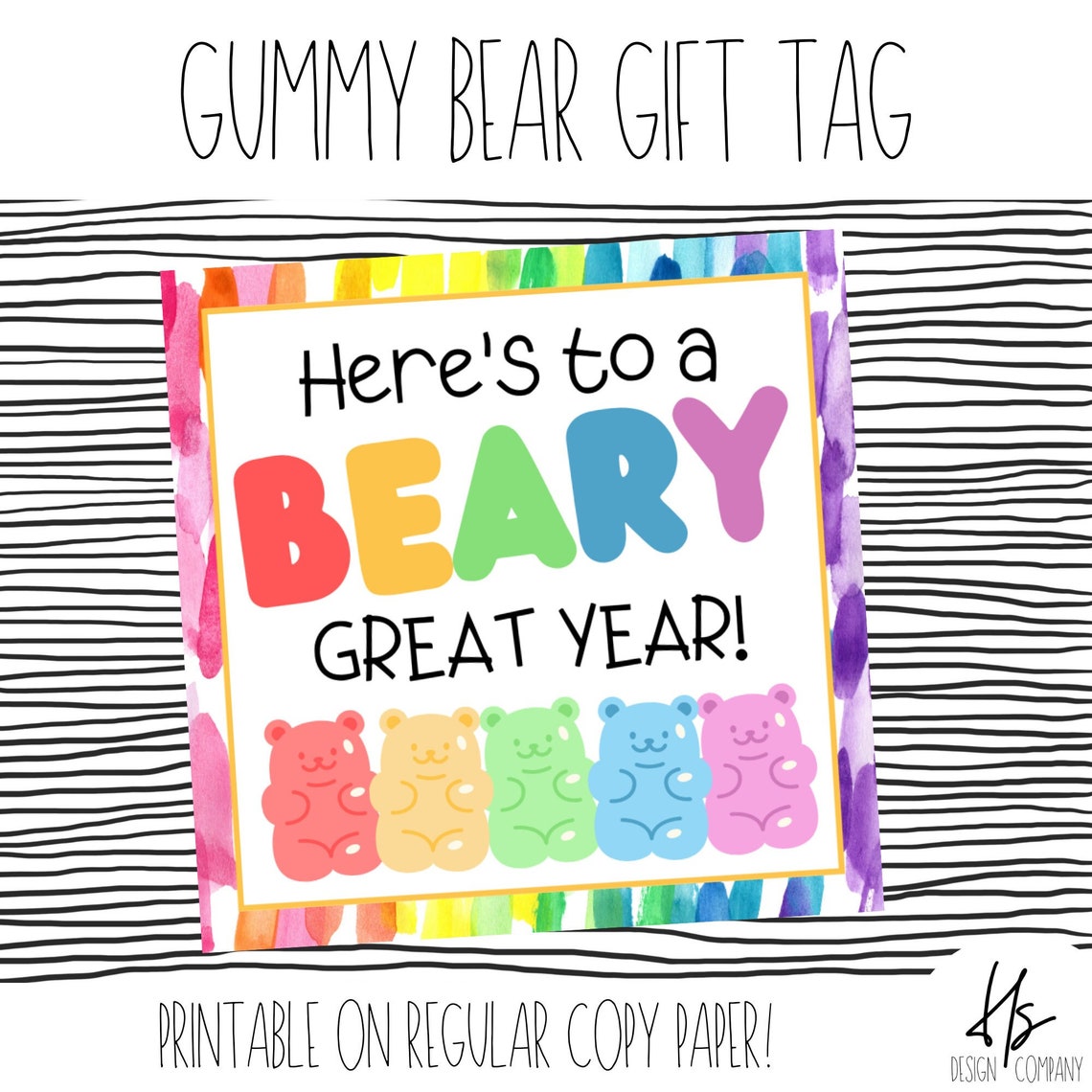 Here's to A Beary Great Year Printable Gift Tag Gummy - Etsy