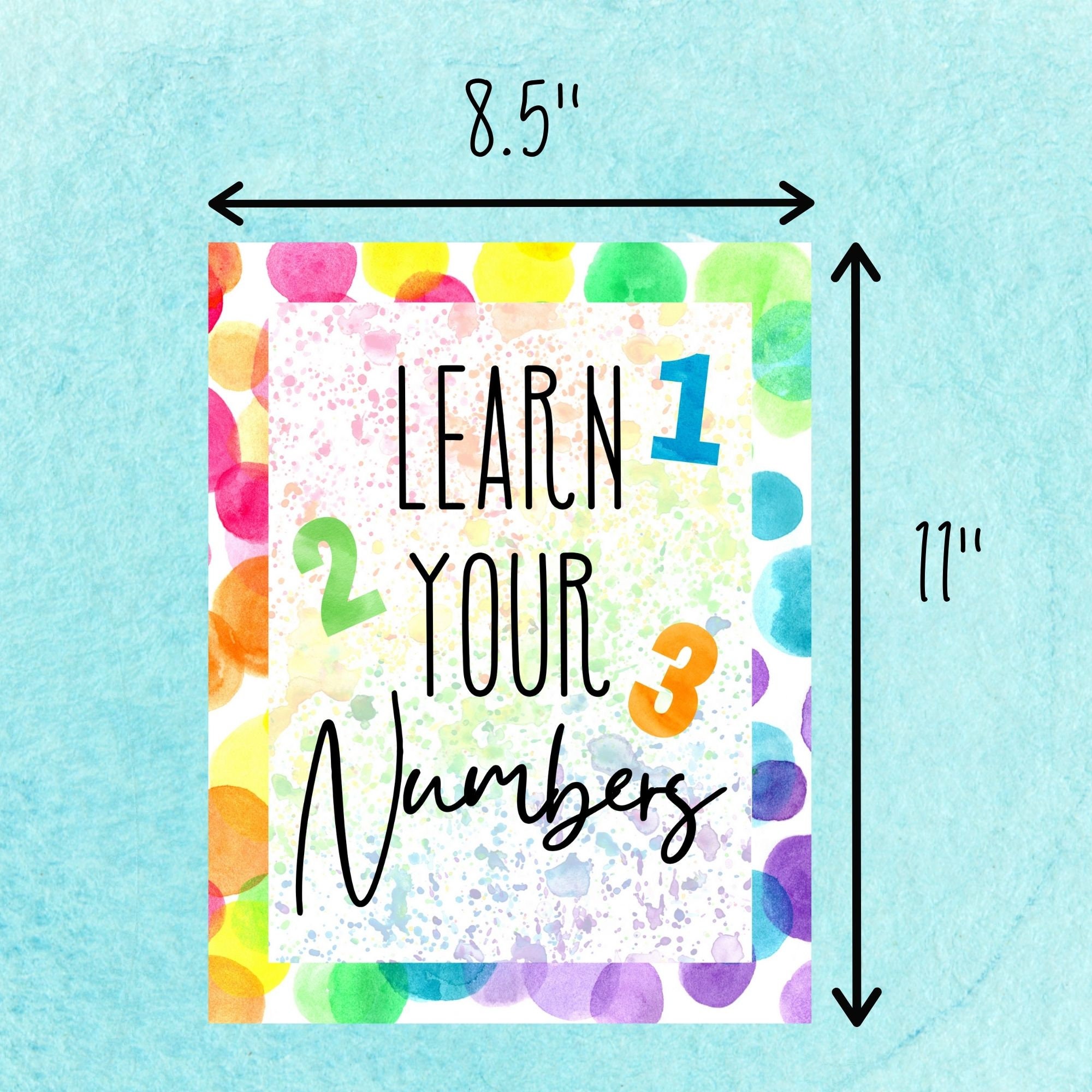 PRINTABLE Number Poster Pack Watercolor Rainbow Bulletin - Etsy