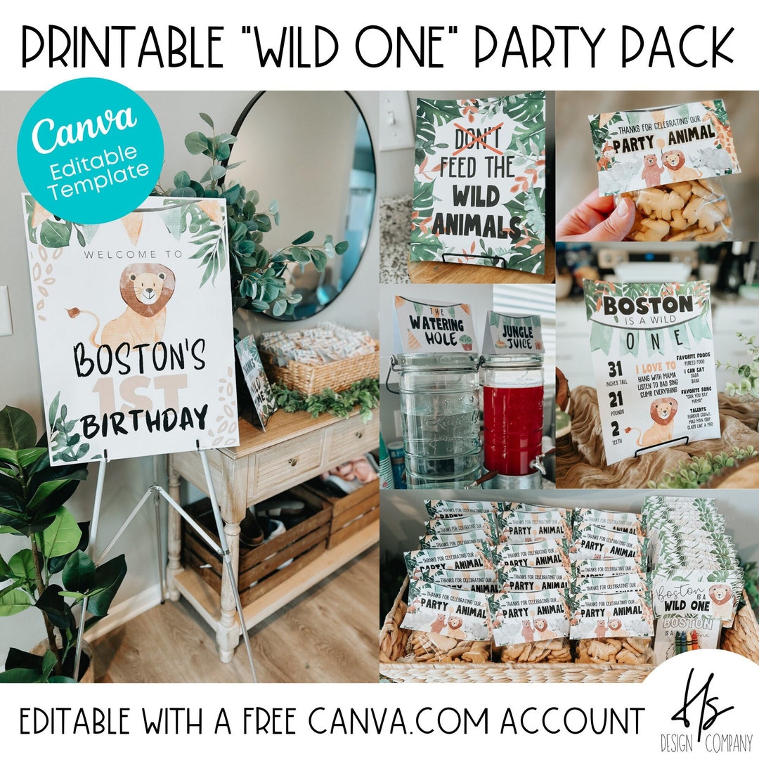 EDITABLE "wild One" Birthday Party Pack | First Birthday | Jungle Theme ...