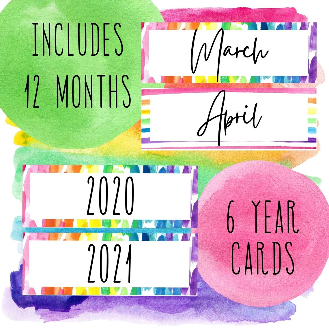 PRINTABLE Classroom Calendar Pack Watercolor Rainbow | Etsy