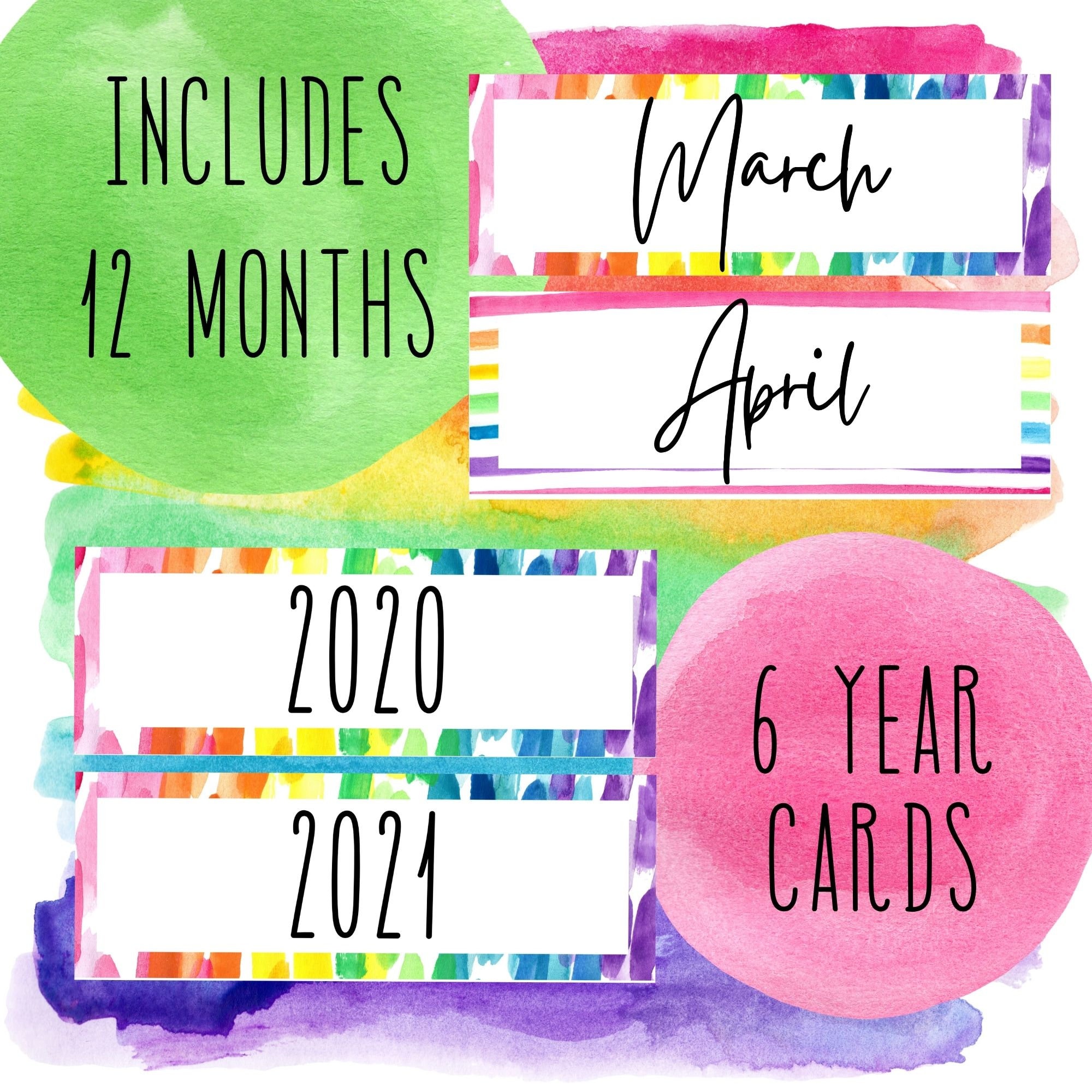 PRINTABLE Classroom Calendar Pack Watercolor Rainbow | Etsy