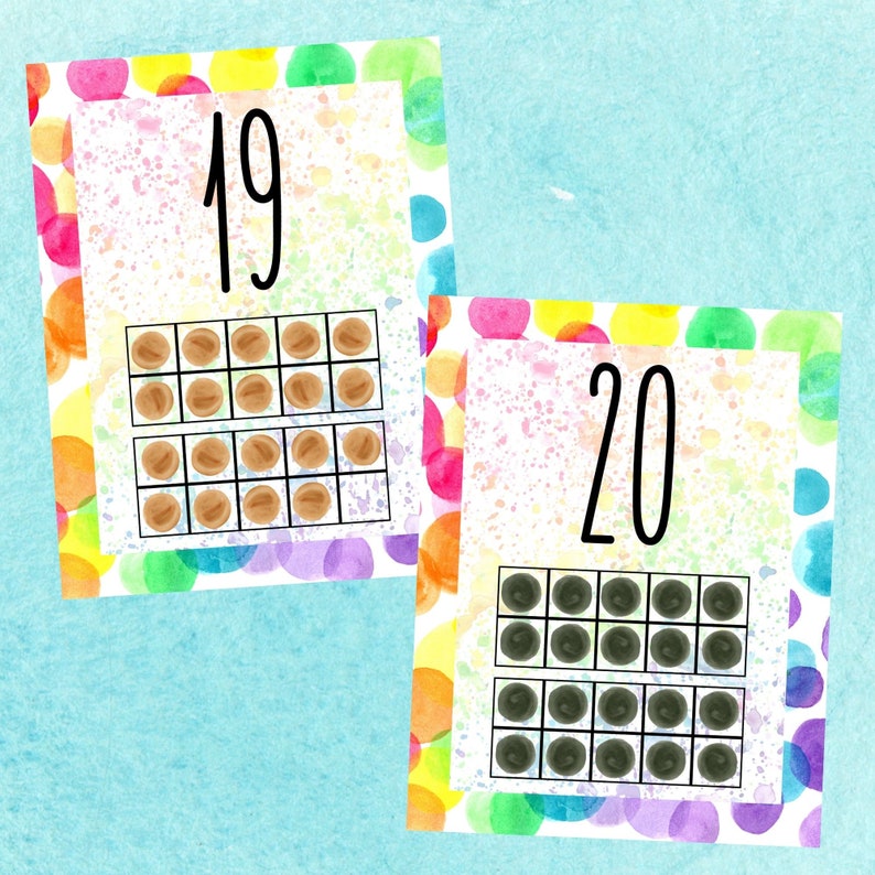 PRINTABLE Number Poster Pack Watercolor Rainbow Bulletin - Etsy