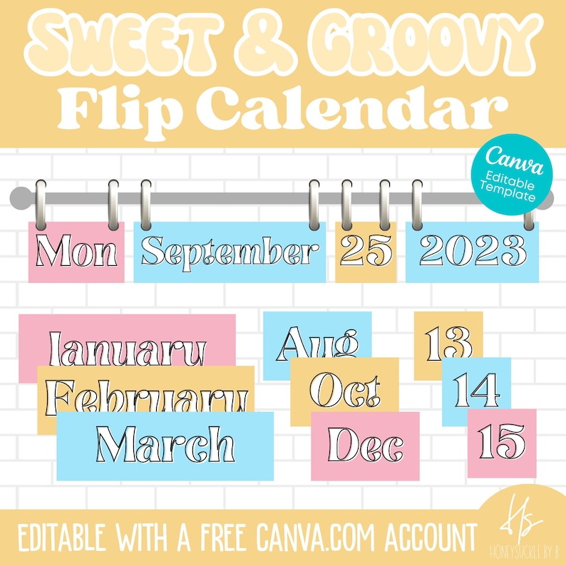 EDITABLE Flip Calendar | Sweet and Groovy | Bulletin Board Calendar ...
