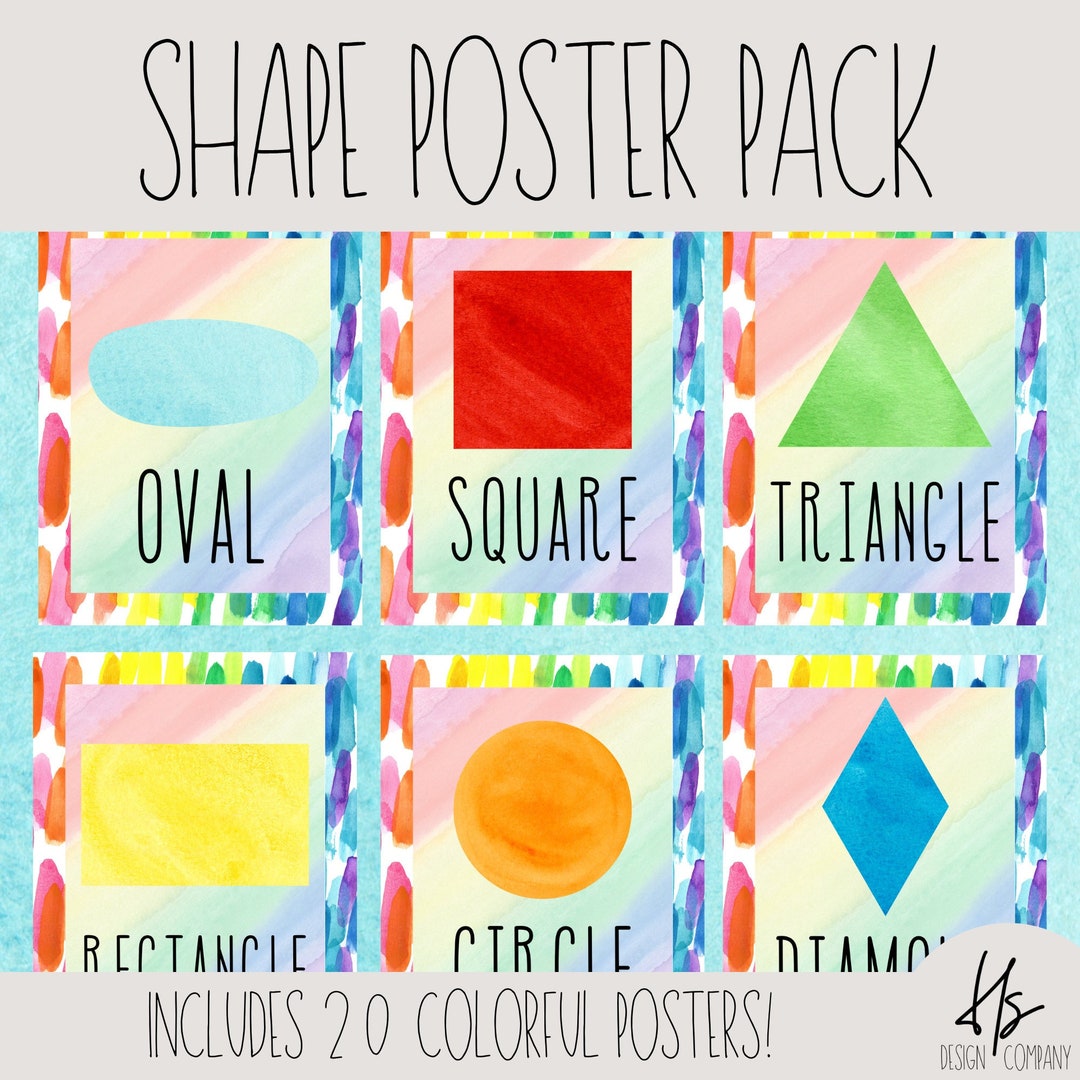 PRINTABLE Shape Poster Pack | Watercolor Rainbow | Printable Bulletin ...