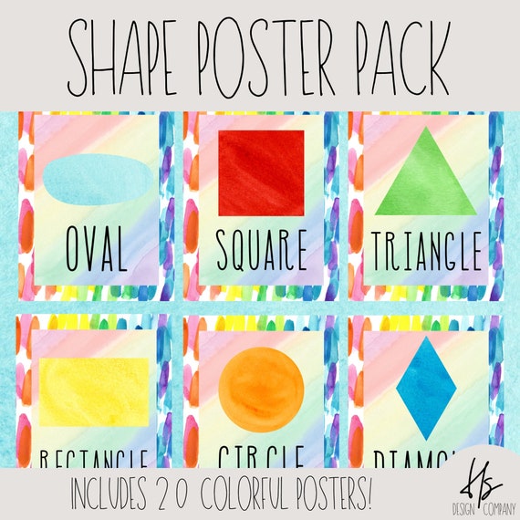 PRINTABLE Shape Poster Pack Watercolor Rainbow Printable - Etsy
