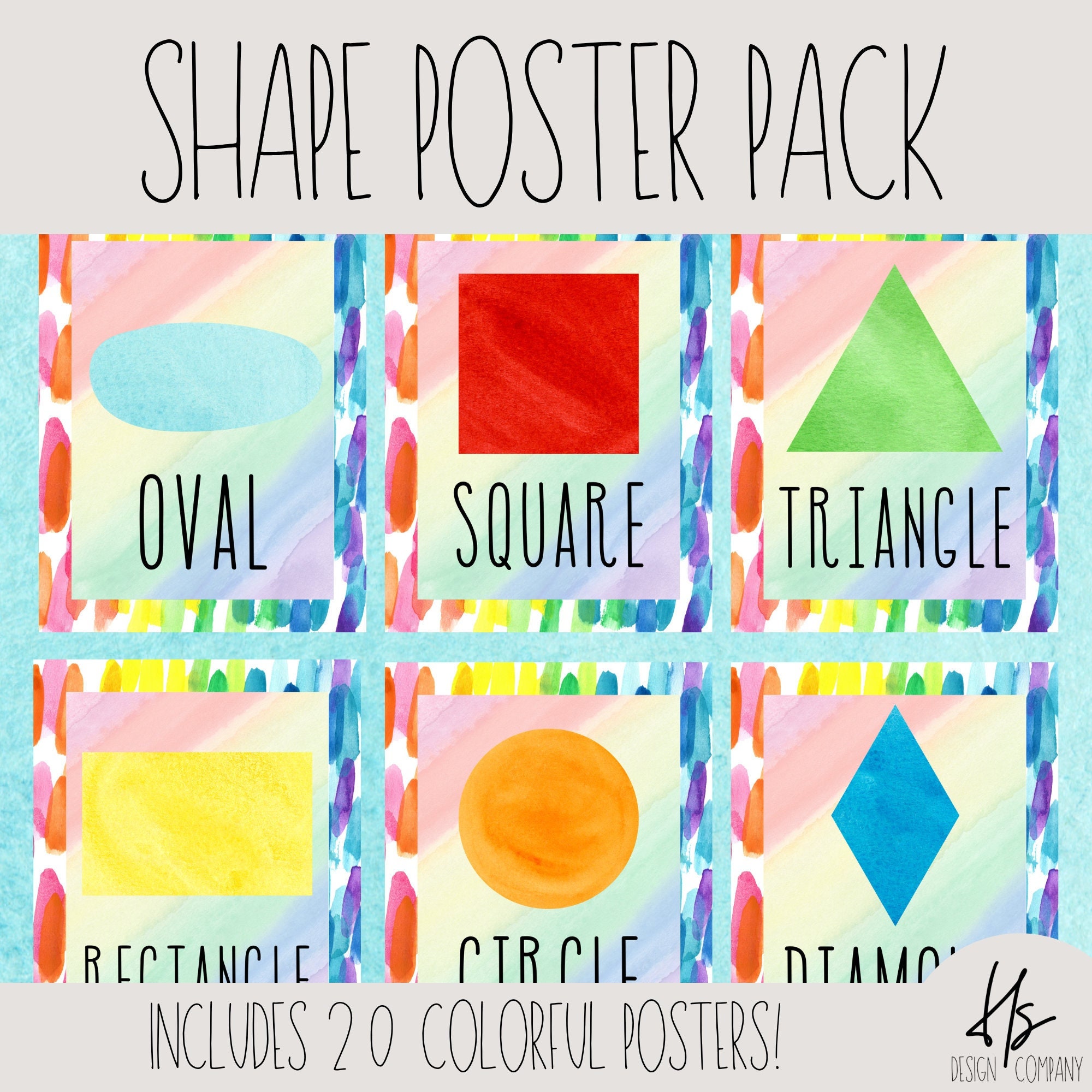 PRINTABLE Shape Poster Pack | Watercolor Rainbow | Printable Bulletin ...