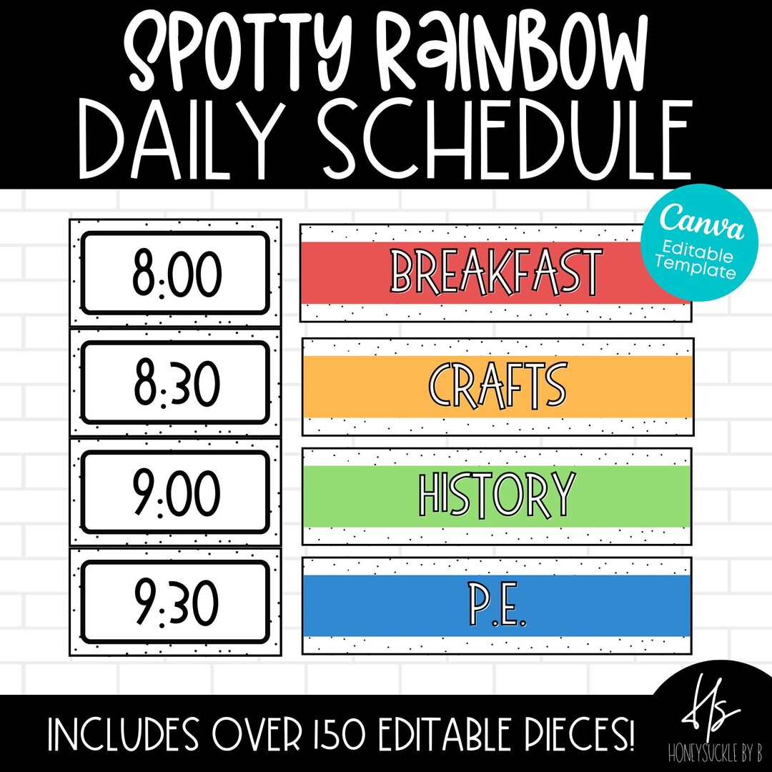 EDITABLE Daily Schedule Cards | Spotty Rainbow | Bulletin Board Posters ...