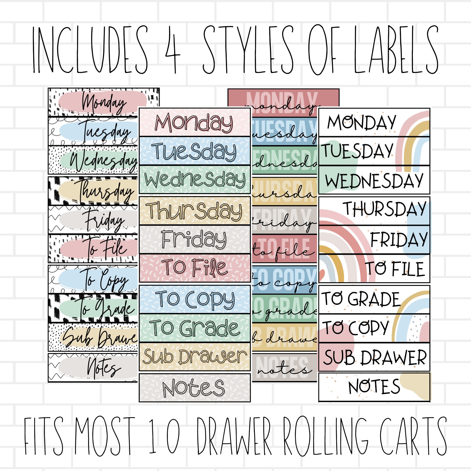EDITABLE Rolling Cart Labels Modern Colorful Bulletin - Etsy
