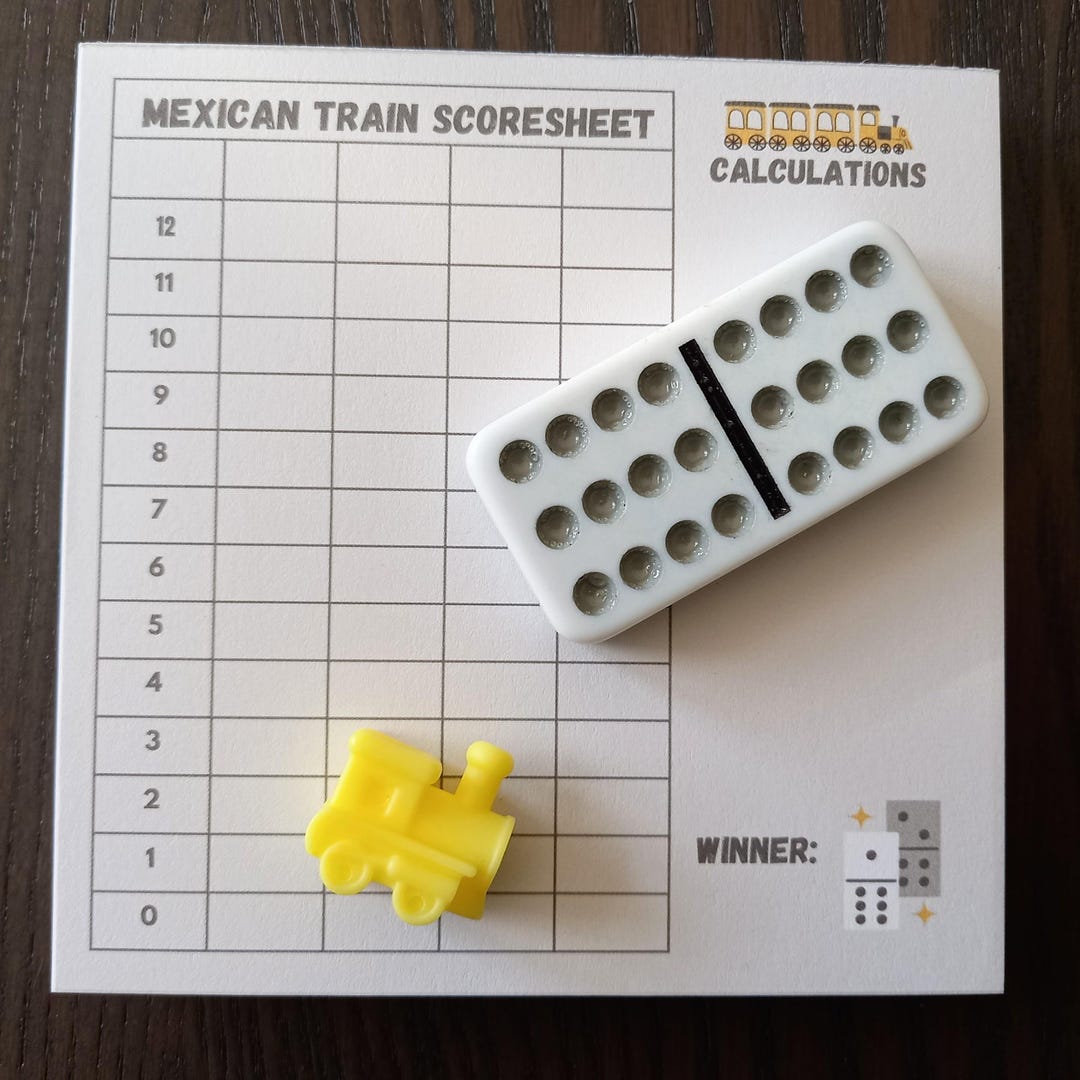 Mexican Train Scorepad - Dominoes Game - 10cm X 10cm - Scoresheet Memo ...