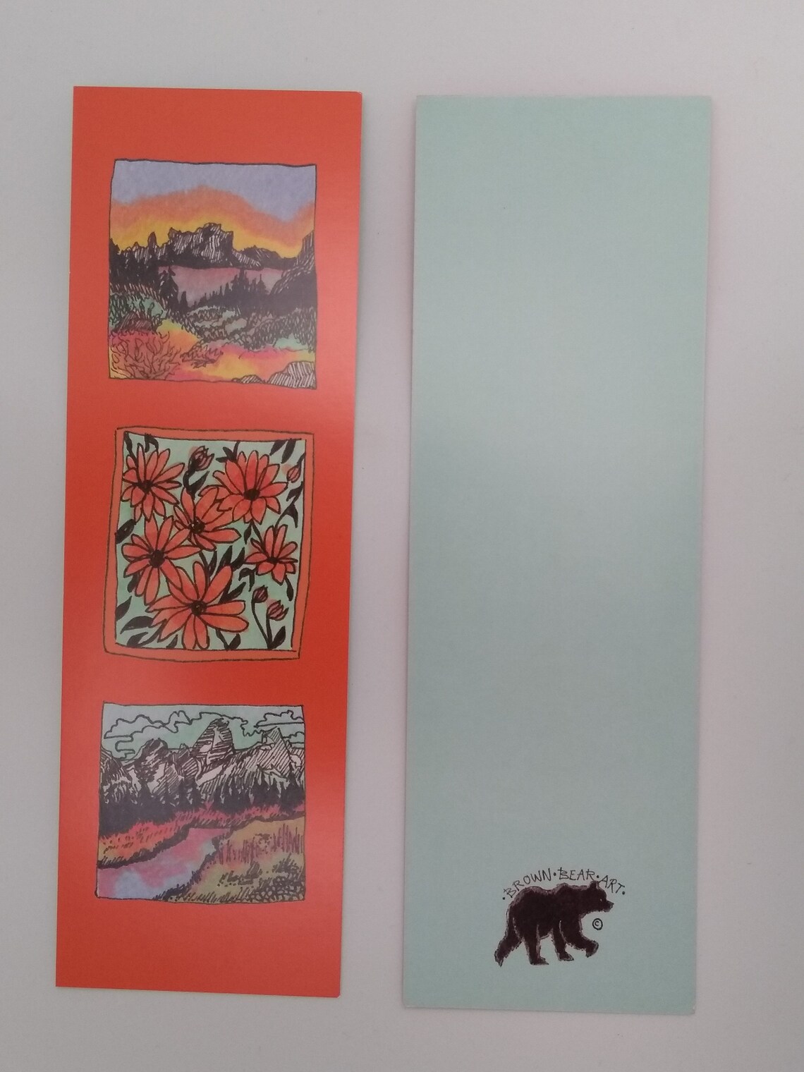 Set of 3 bright bookmarks nature themed triptych made from | Etsy