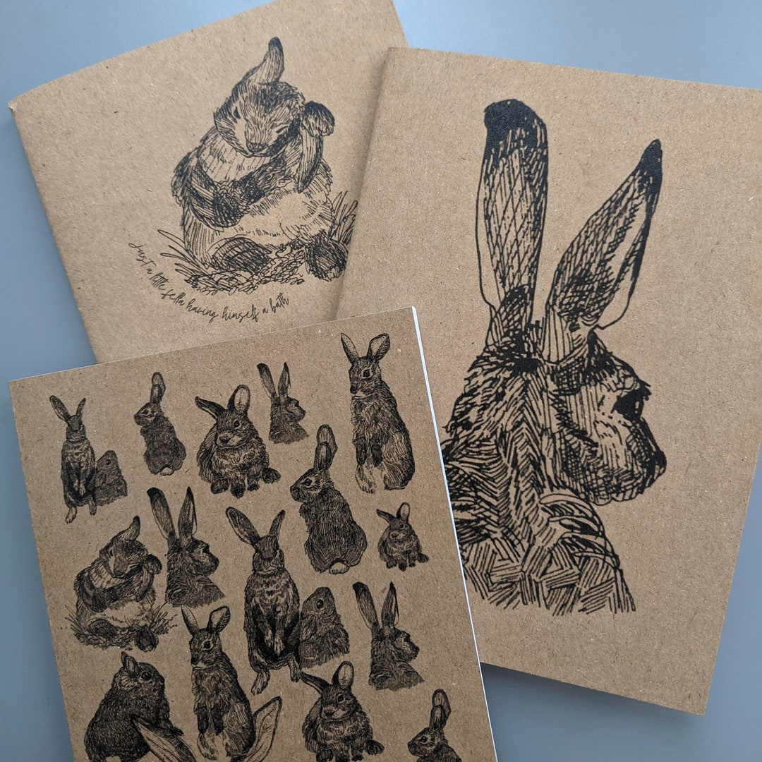 Cute Rabbit A6 Notebooks - Original Art - 36 Recycled Plain Paper Pages ...