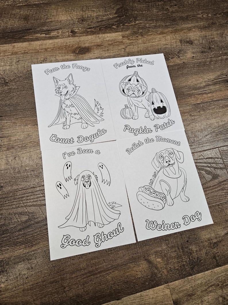 Dogs in Halloween Costumes Printable Coloring Sheets Digital Download ...
