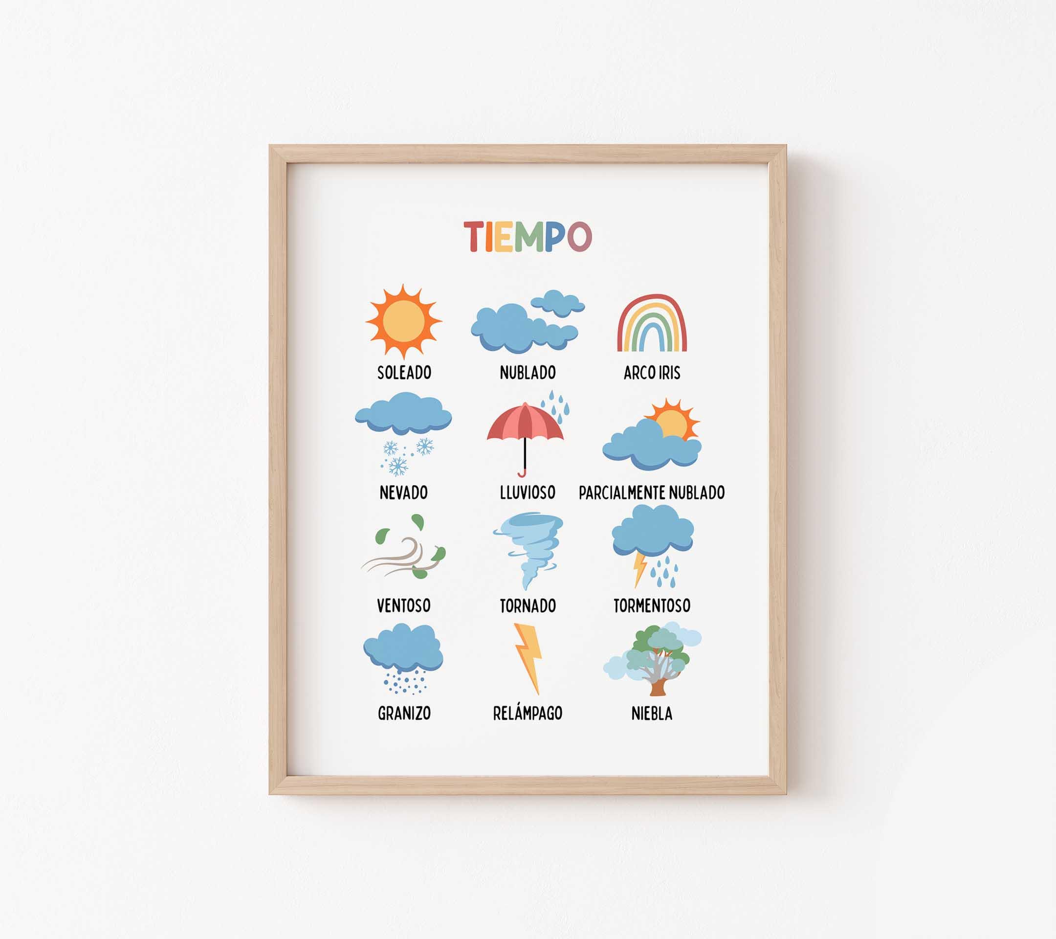 Tiempo, Weather Printable for Kids, Spanish Language BRIGHT Color ...