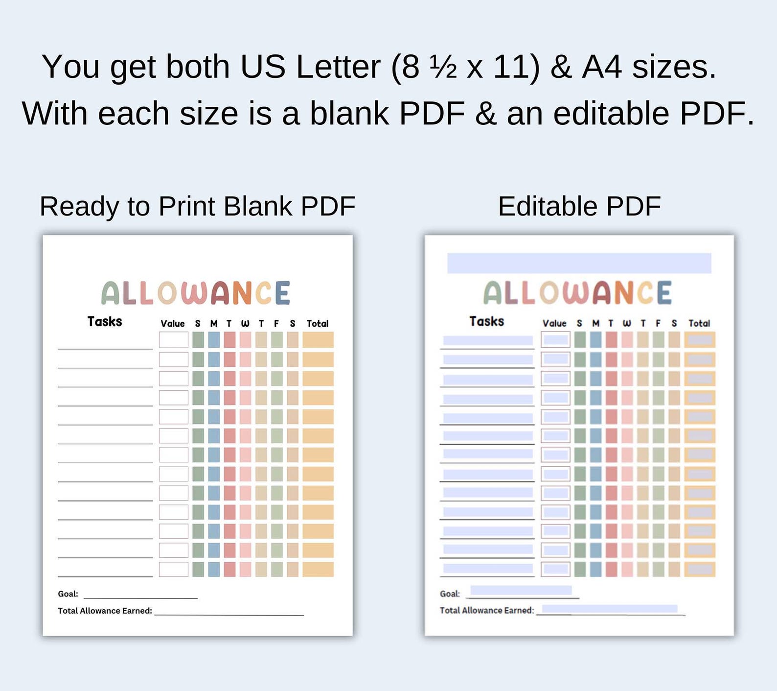 Allowance Chart for Kids | Instant Download | Printable | Allowance ...