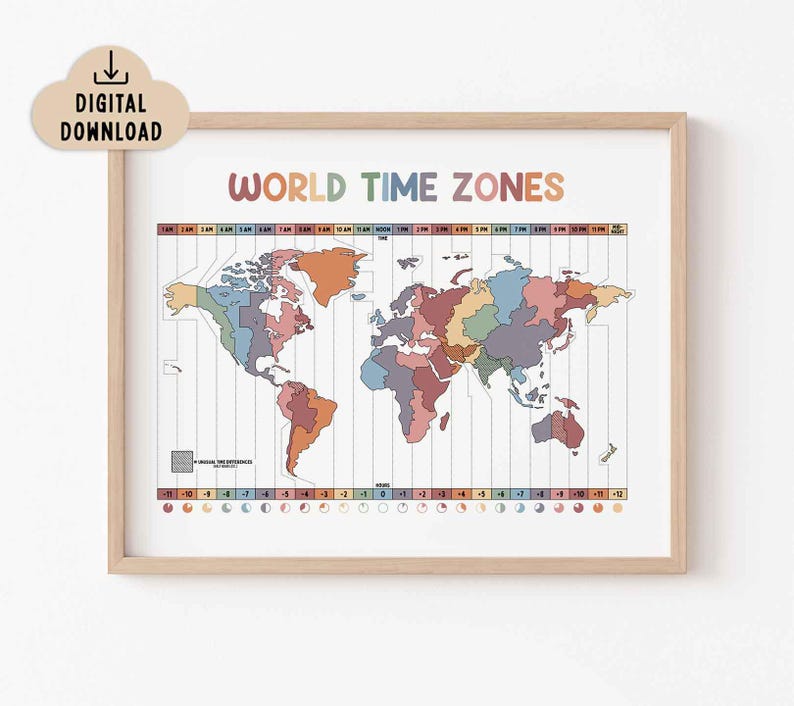 World Time Zones Poster Printable (digital Download) Educational ...
