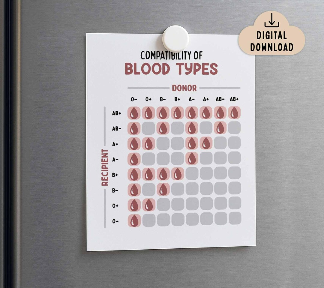 Blood Types Chart Printable Poster for Kids (digital Download ...