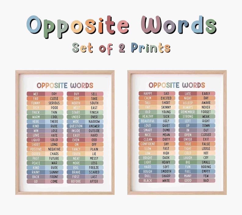 Opposite Words Posters (digital Download) Homeschool Wall Art, English ...