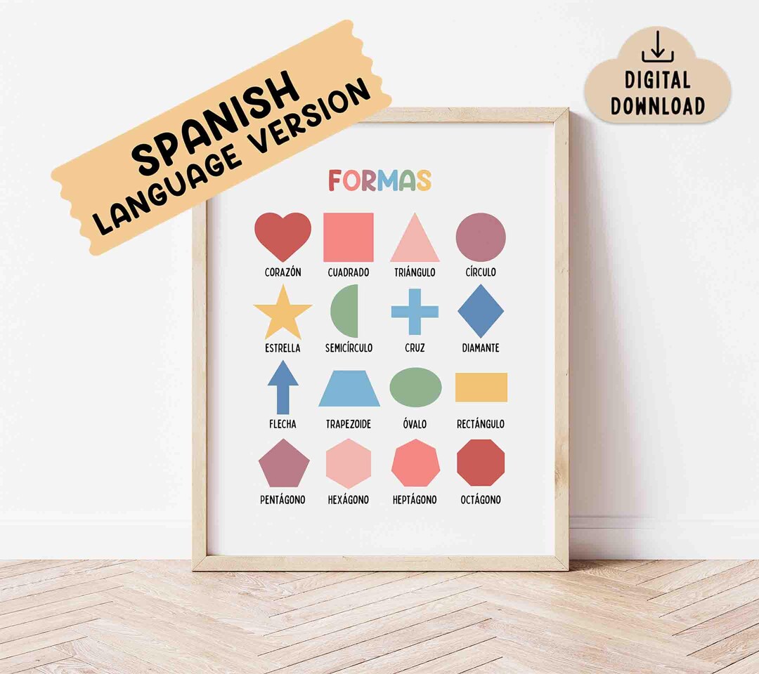 Formas / Shapes Poster, Spanish Language, BRIGHT Colors (digital ...