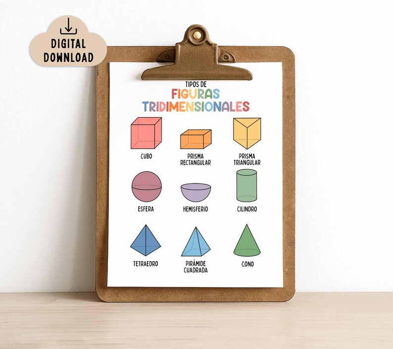 3D Shapes Poster, Spanish Language Version, BRIGHT Colors (digital ...