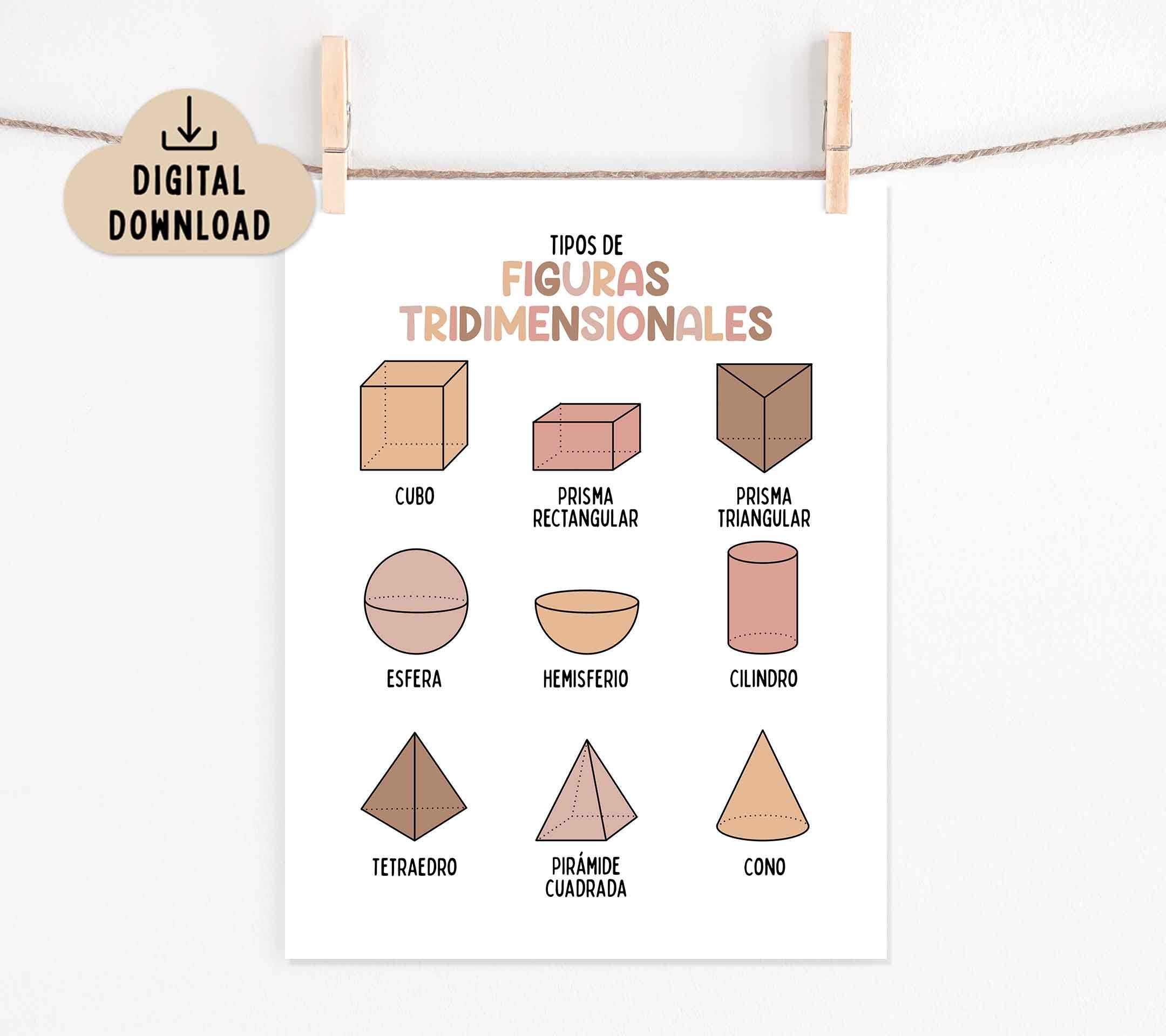 3D Shapes Poster, Spanish Language Version, BOHO Colors (digital ...