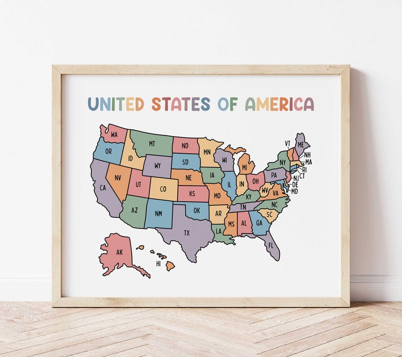 United States Map Poster | Homeschool Map Wall Art | Classroom Decor ...