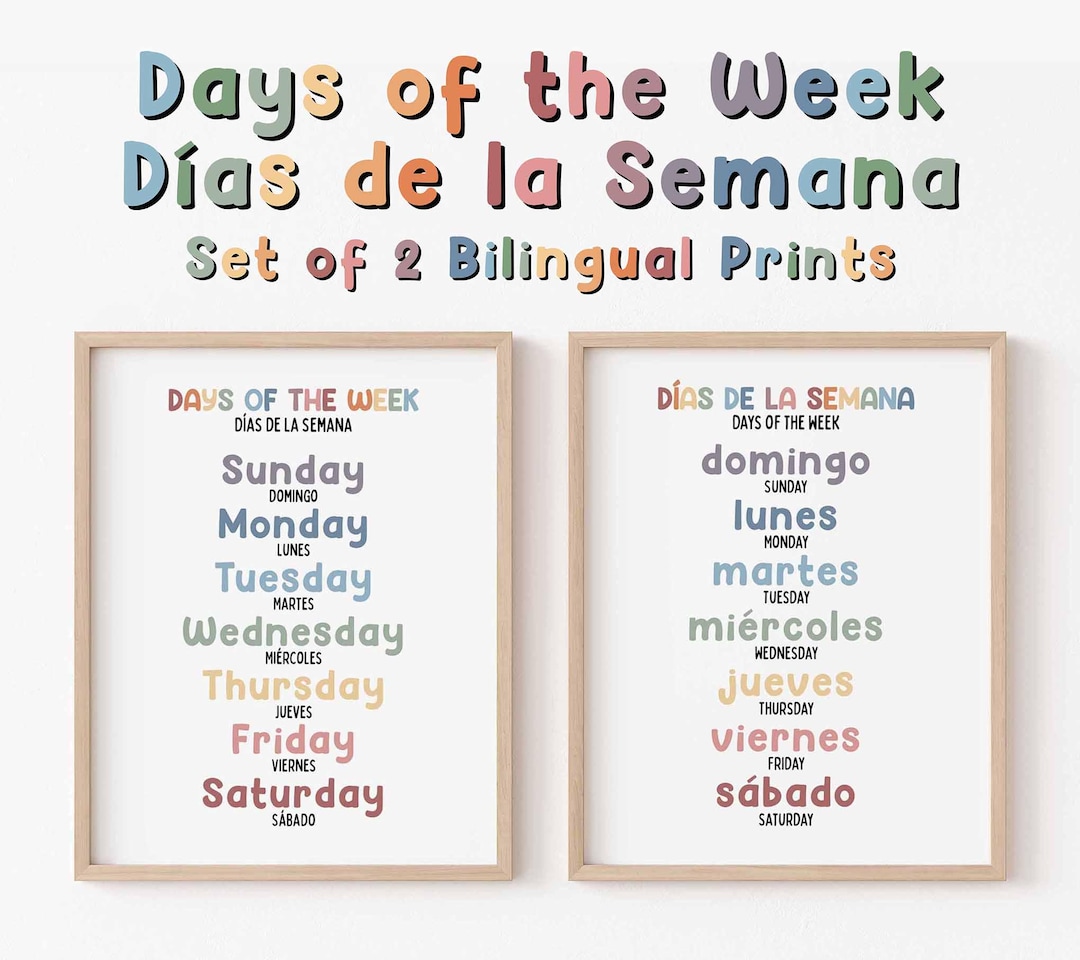 Bilingual Days of the Week Posters for Kids | Set of 2 Prints | Wall ...