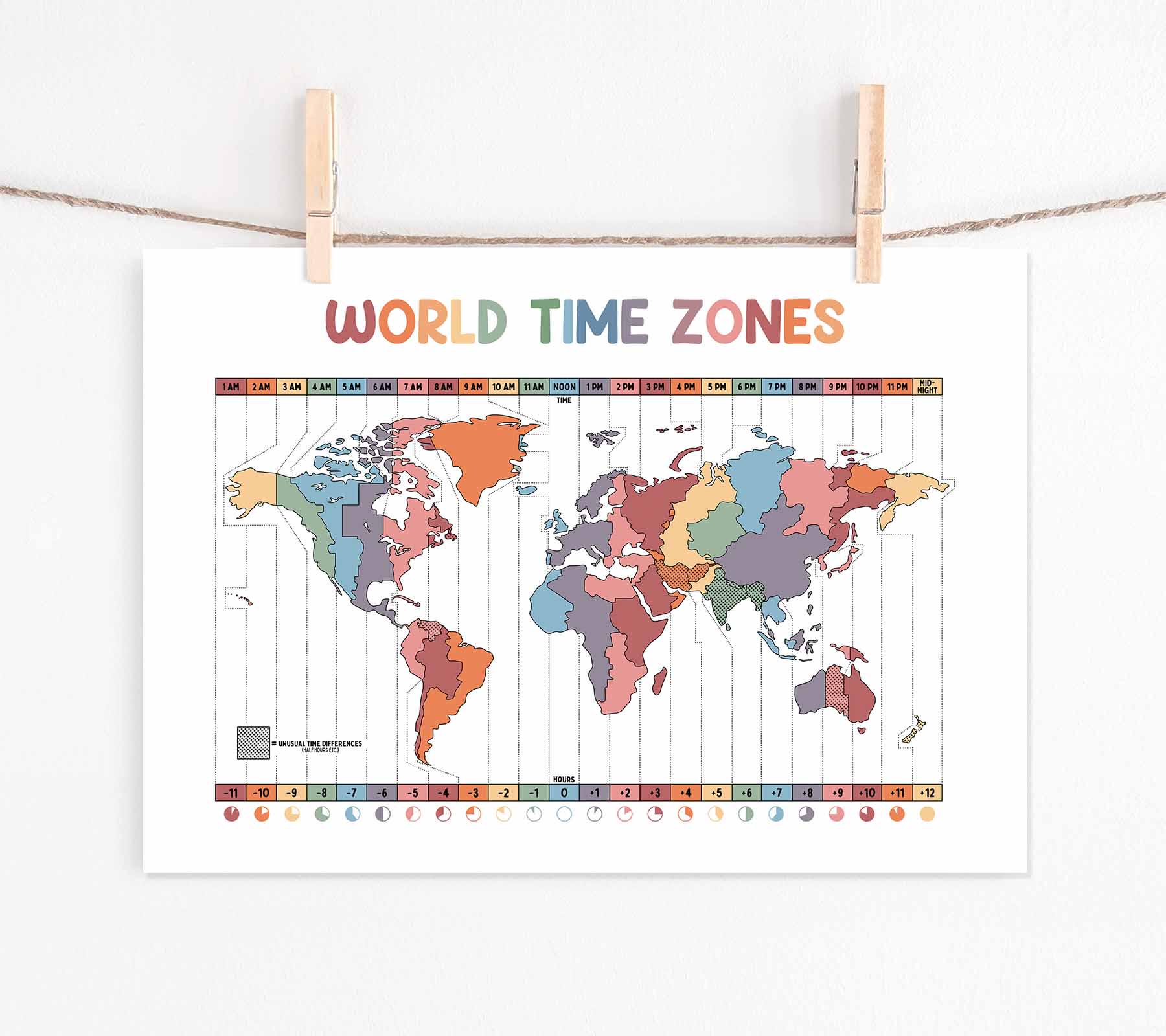 World Time Zones Poster | Homeschool Map Wall Art | Classroom Wall ...