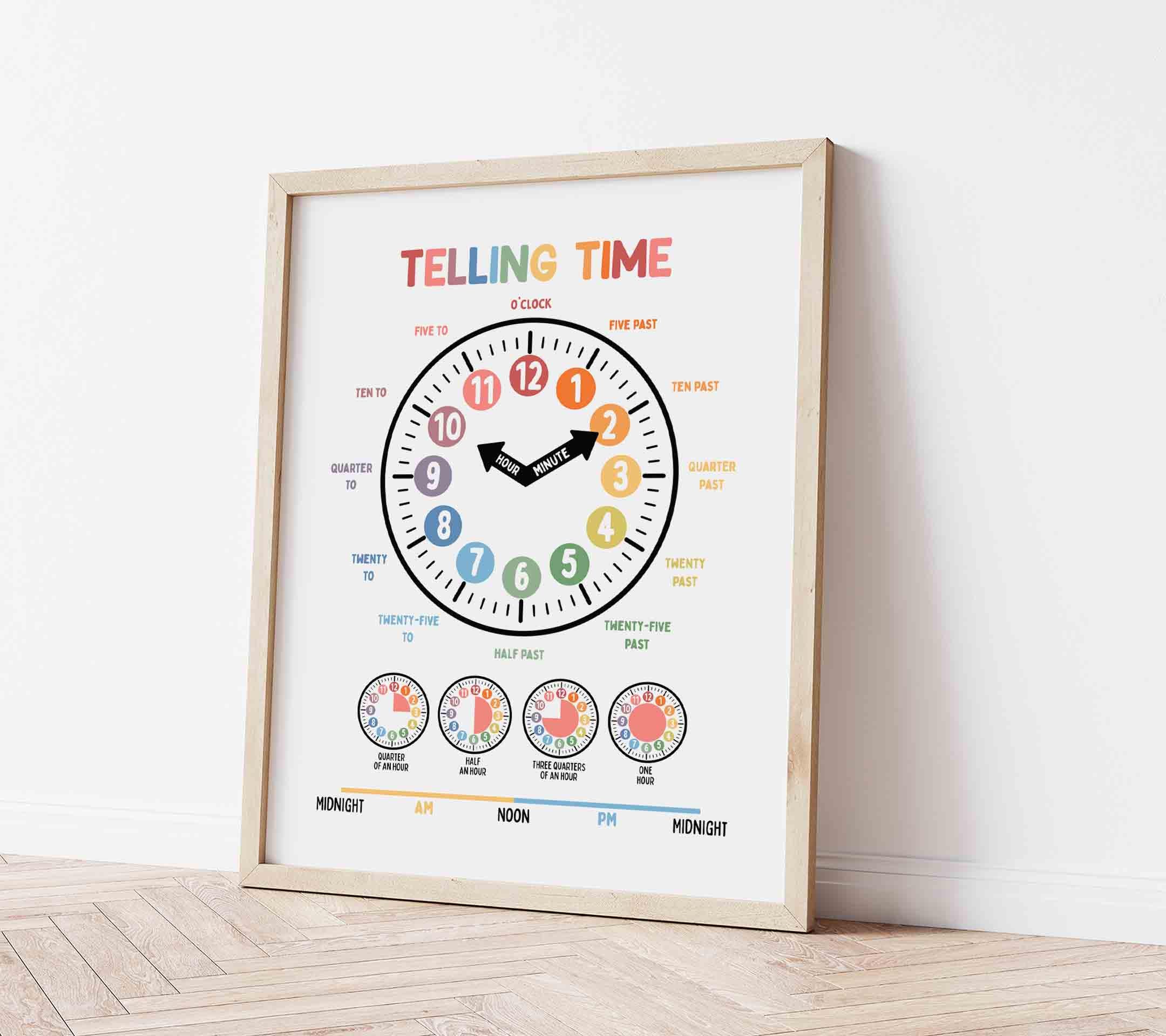 Telling Time Poster BRIGHT (digital Download) Early Learning Homeschool ...