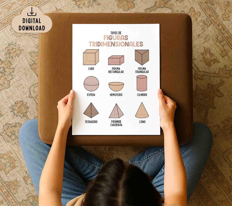 3D Shapes Poster, Spanish Language Version, BOHO Colors (digital ...