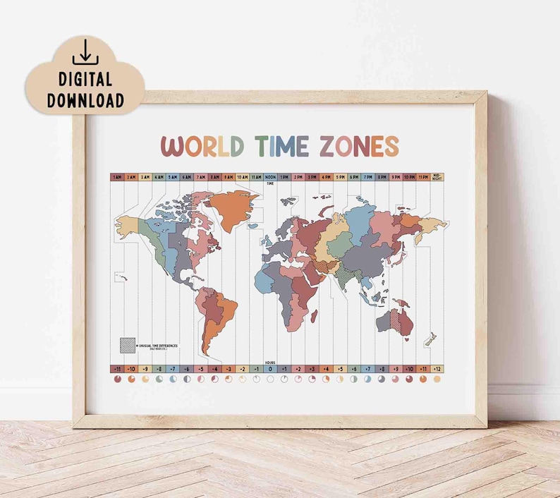 World Time Zones Poster Printable (digital Download) Educational ...