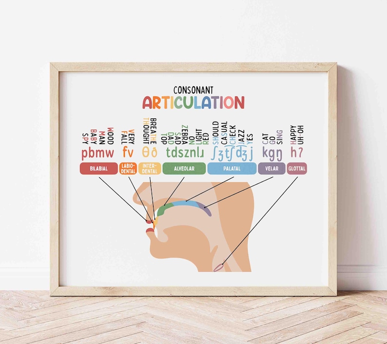 Consonant Articulation Poster Printable, BRIGHT Colors (digital ...