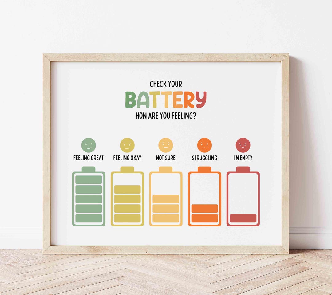 Battery Check Poster BRIGHT, Calming Corner Print, Printable Feelings ...