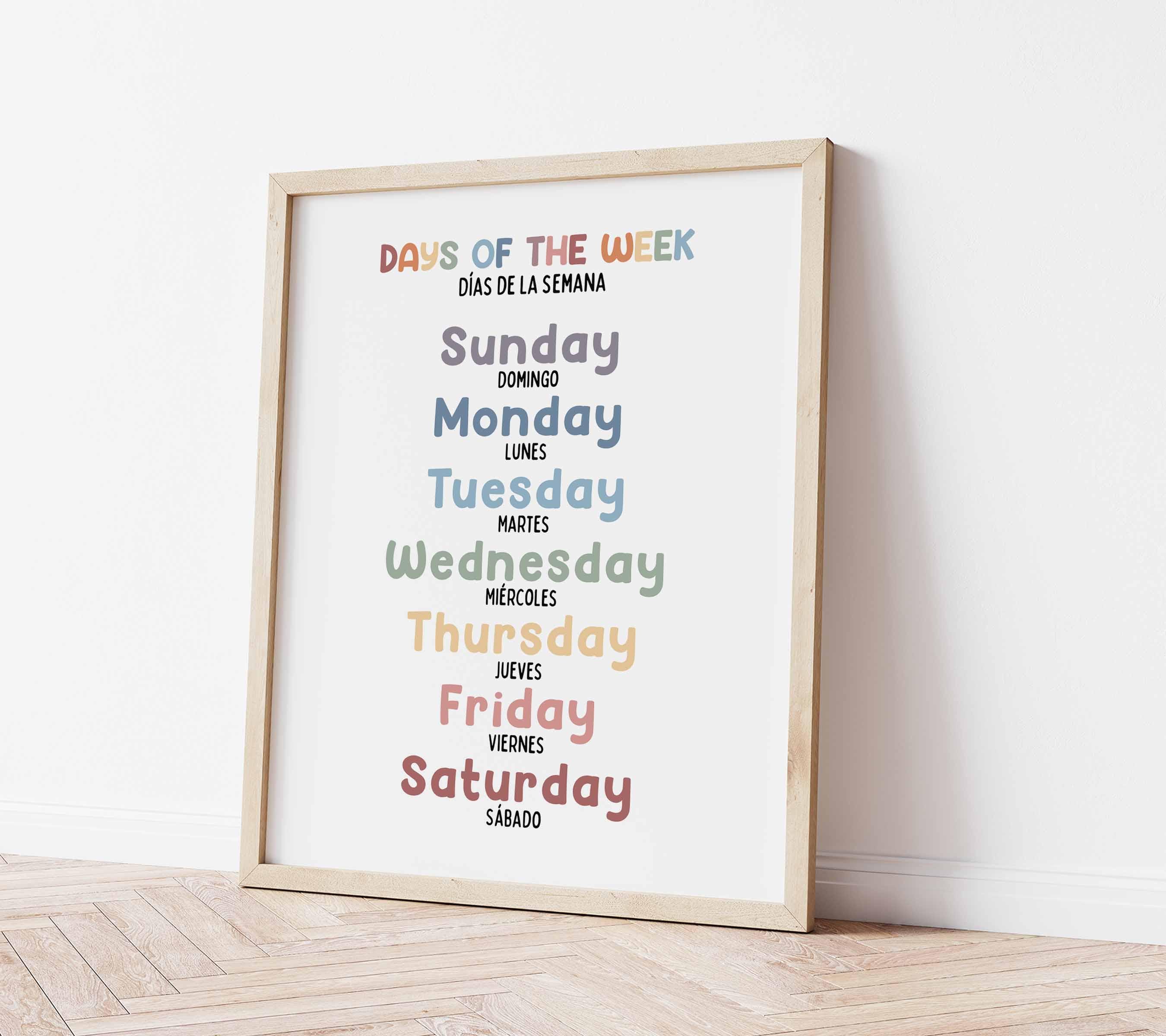 Bilingual Days of the Week Posters for Kids | Set of 2 Prints | Wall ...