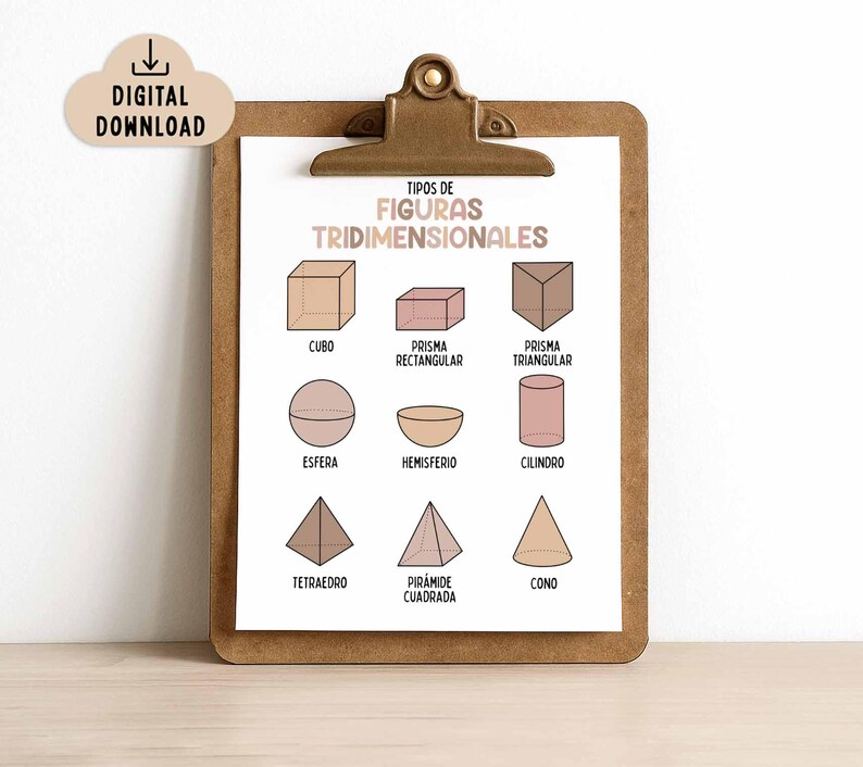 3D Shapes Poster, Spanish Language Version, BOHO Colors (digital ...