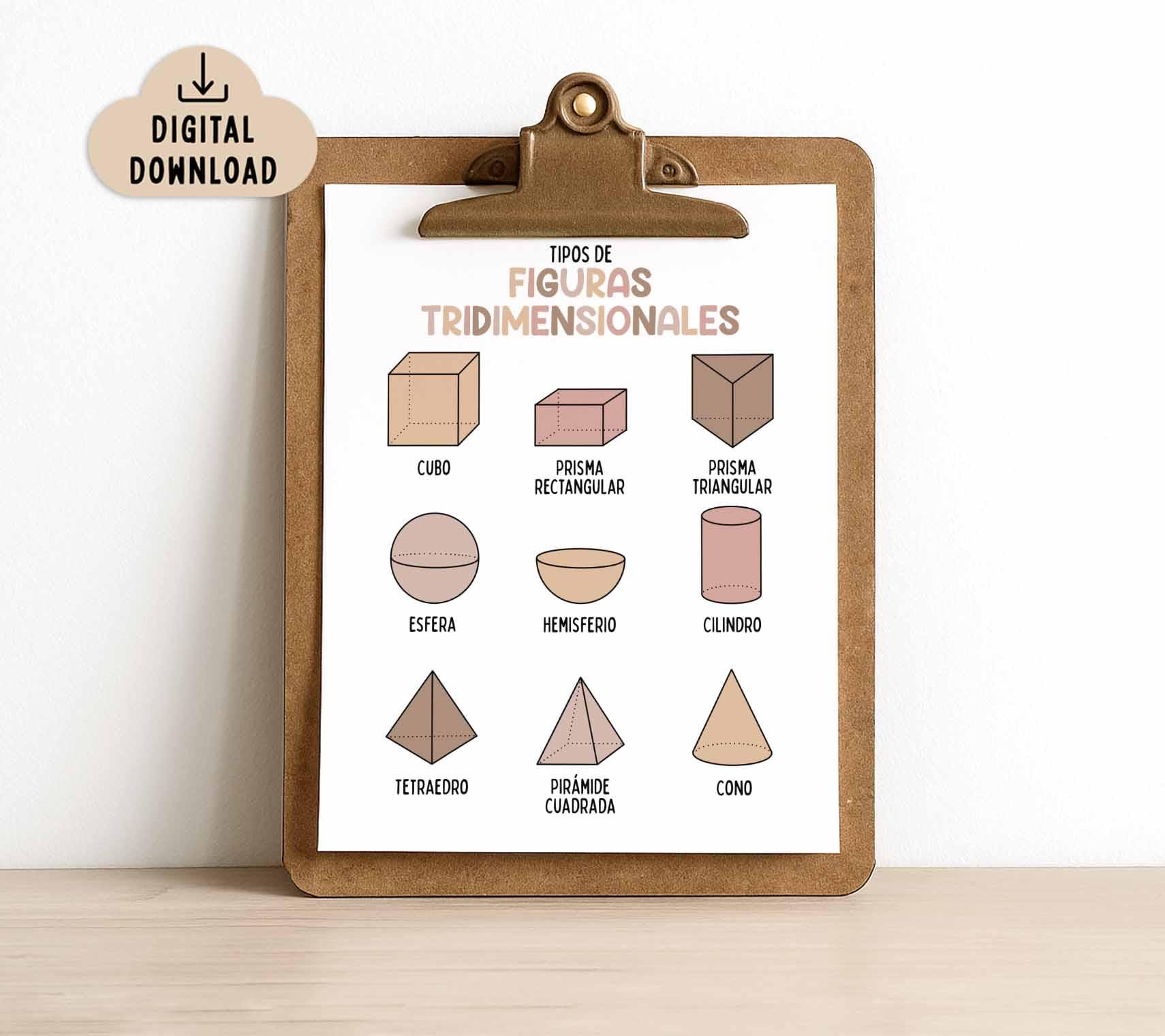 3D Shapes Poster, Spanish Language Version, BOHO Colors (digital ...