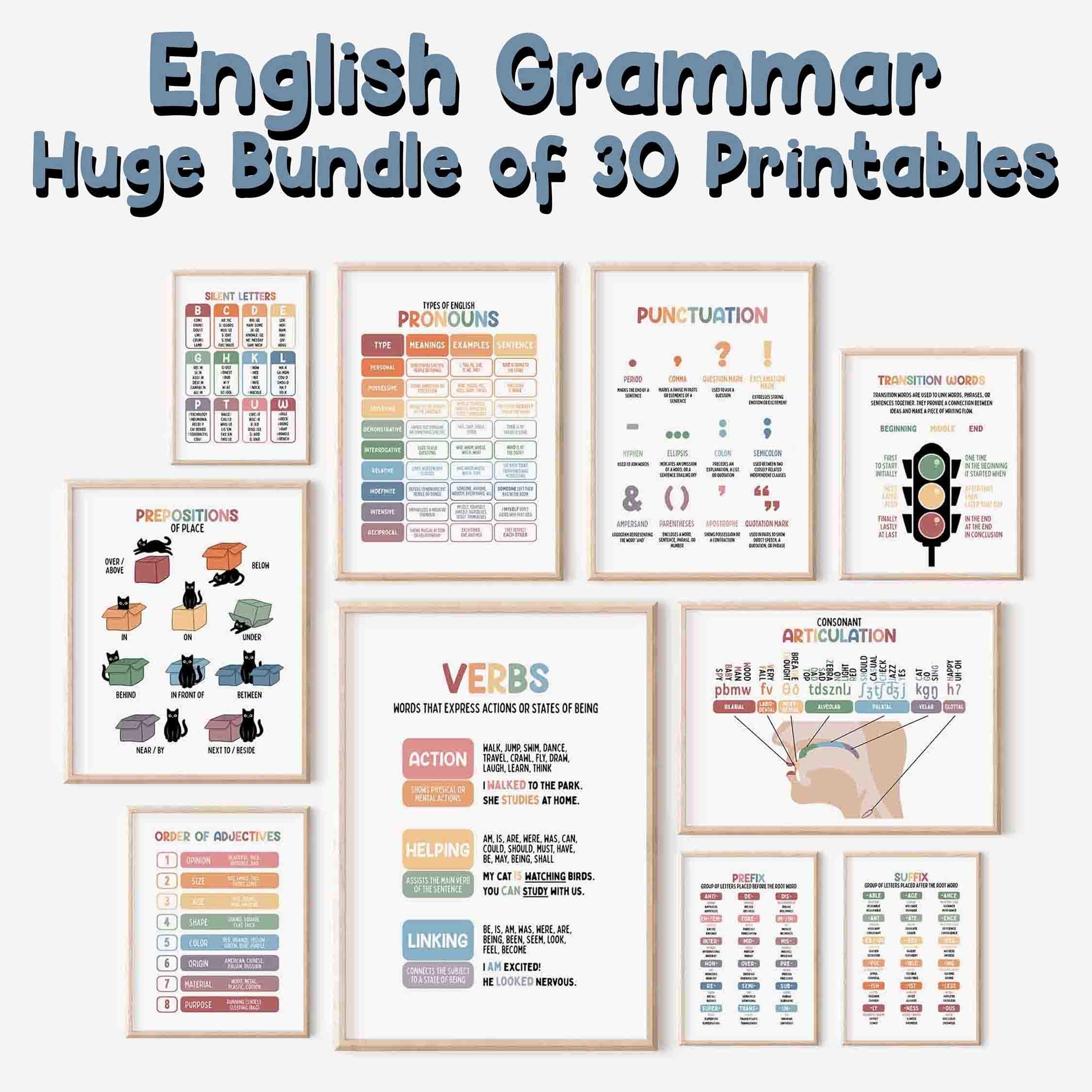 English Grammar MEGA BUNDLE of 30 Educational Posters: Digital Download ...