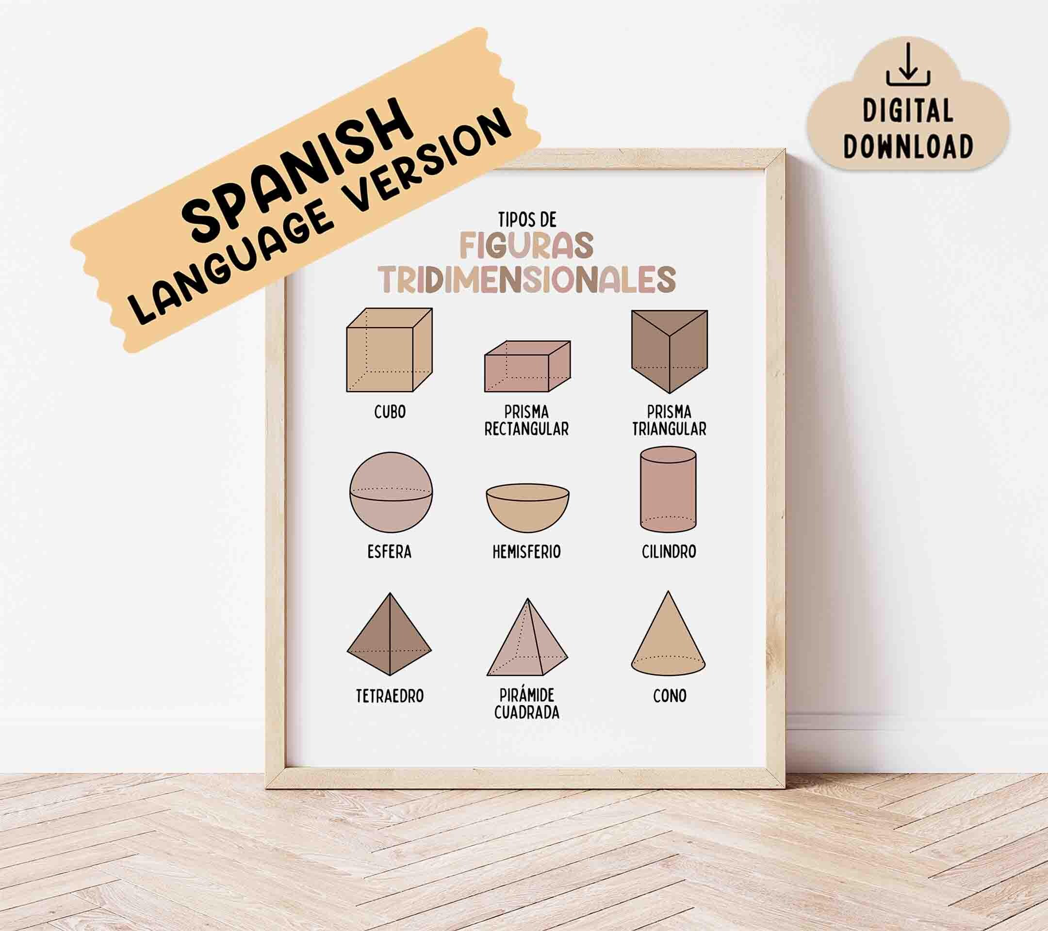 3D Shapes Poster, Spanish Language Version, BOHO Colors (digital ...