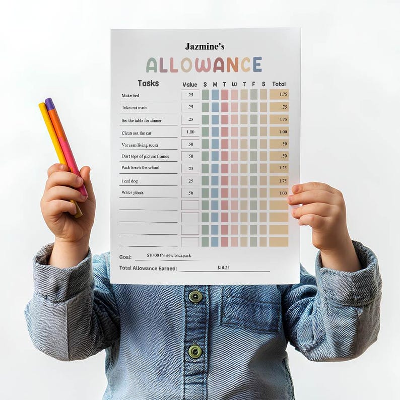 Allowance Chart for Kids | Instant Download | Printable | Allowance ...