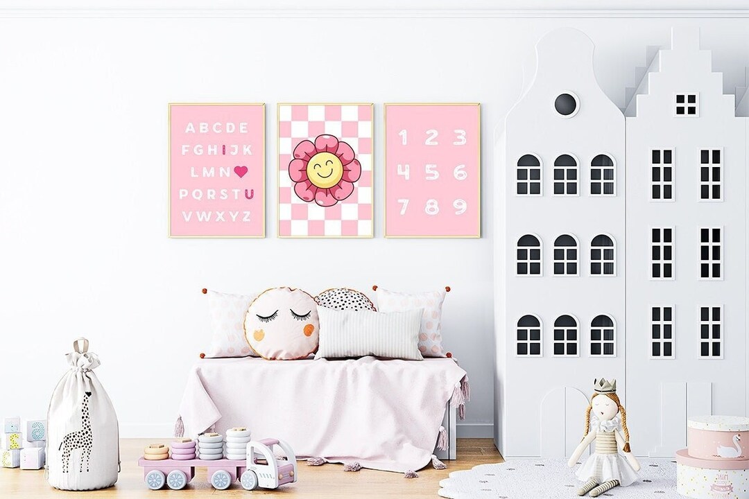 Smiling Flower Wall Art, Letters Numbers Decor for Nursery, Art for ...