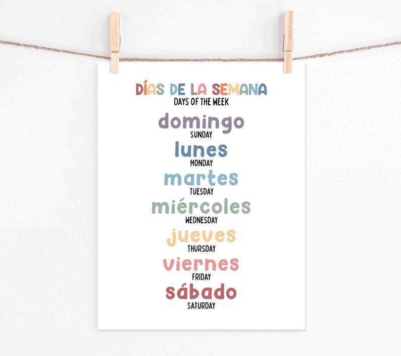Bilingual Days of the Week Posters for Kids | Set of 2 Prints | Wall ...