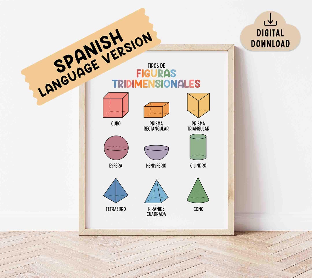3D Shapes Poster, Spanish Language Version, BRIGHT Colors (digital ...