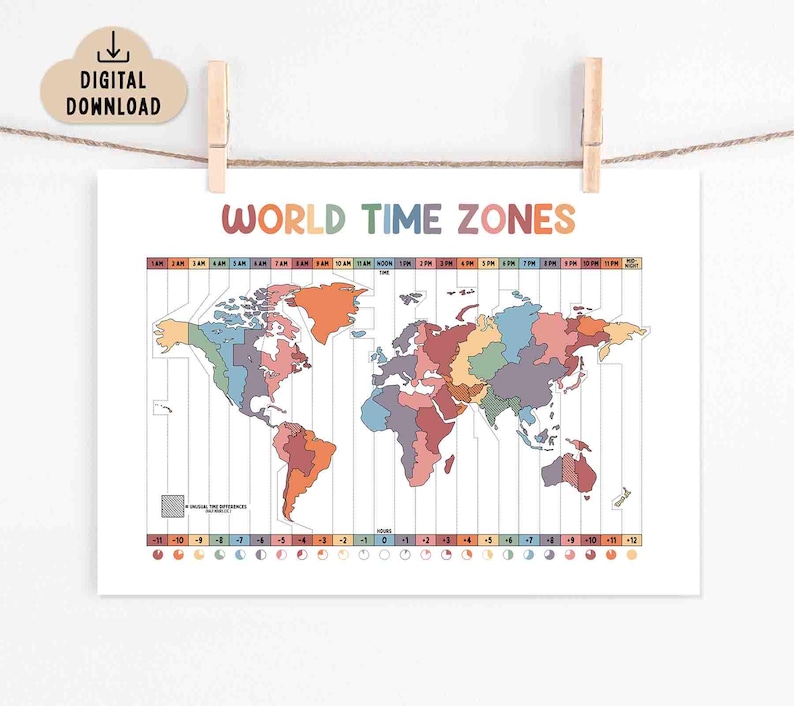 World Time Zones Poster Printable (digital Download) Educational ...