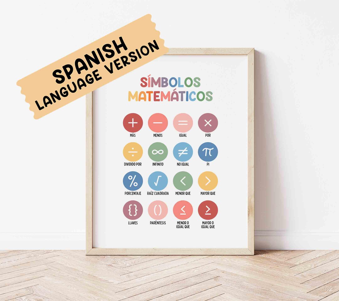 Simbolos Matematicos Math Symbols Poster Spanish Language: BRIGHT ...