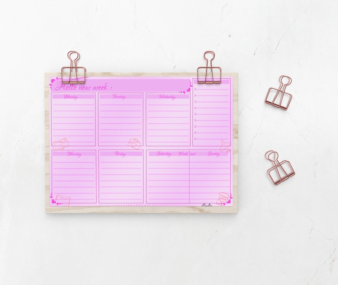 Digital Pink Weekly Planner,printable Pink Weekly Planner,week List ...