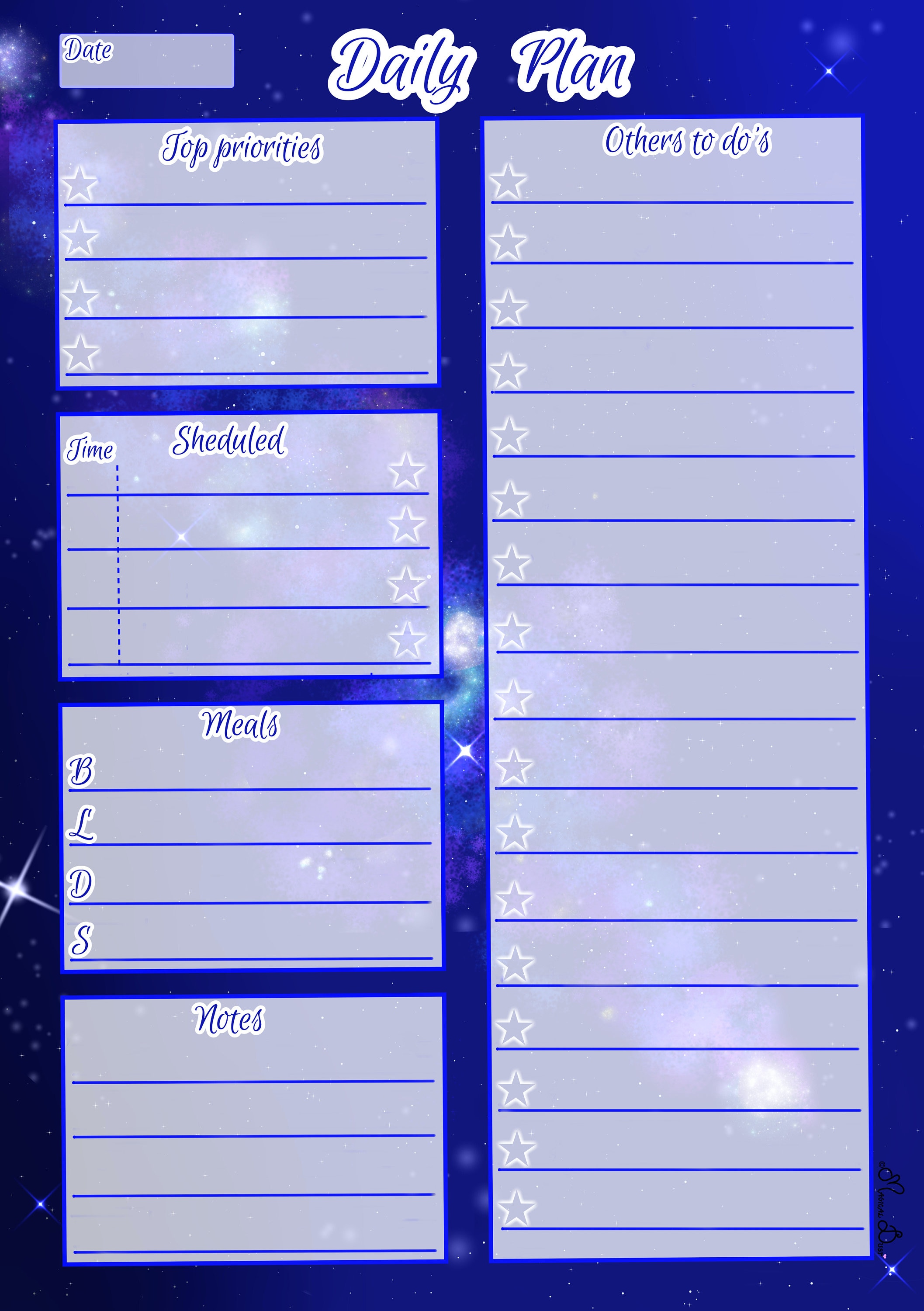 Galaxy Printable Planner,digital Planner Galaxy ,cute Daily Checklist ...