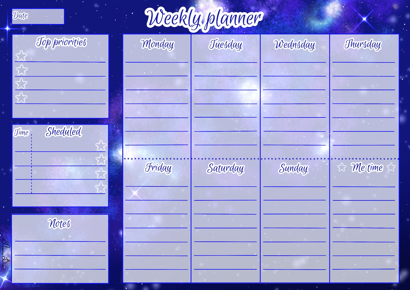 Printable Galaxy Weekly Planner,digital Weekly Planner,weekly to Do ...