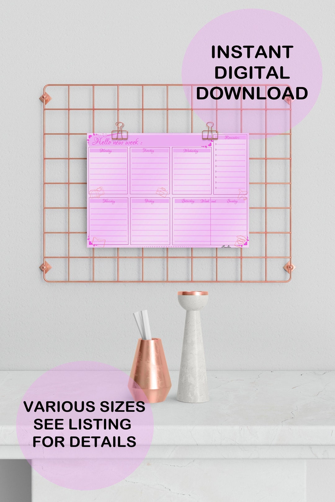 Digital Pink Weekly Planner,printable Pink Weekly Planner,week List ...